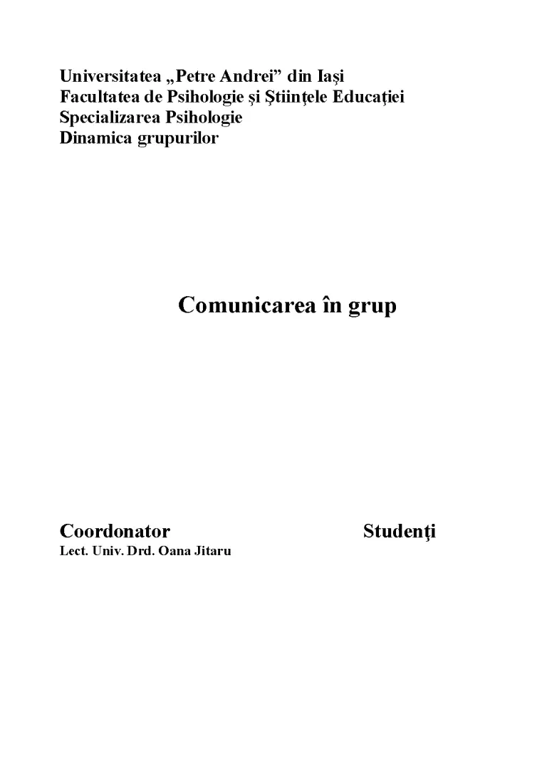 Comunicarea în Grup - Proiect - Psihologie #171120 | RegieLive