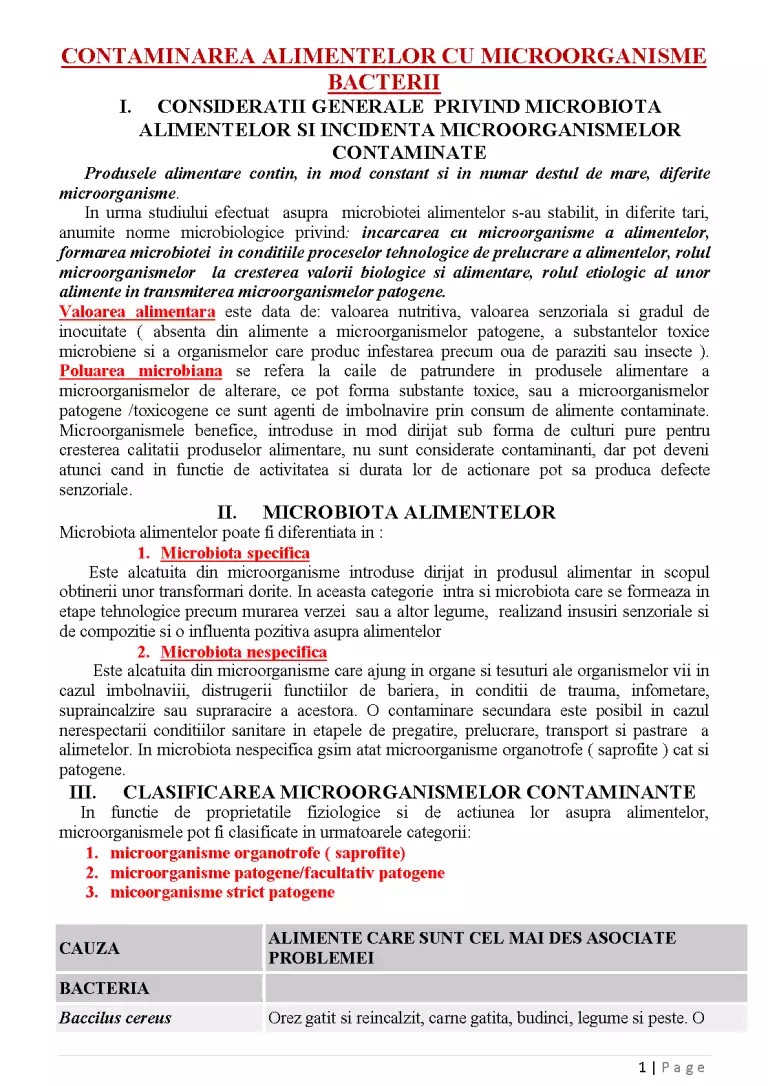 Contaminarea Alimentelor cu Microorganisme și Bacterii - Referat ...