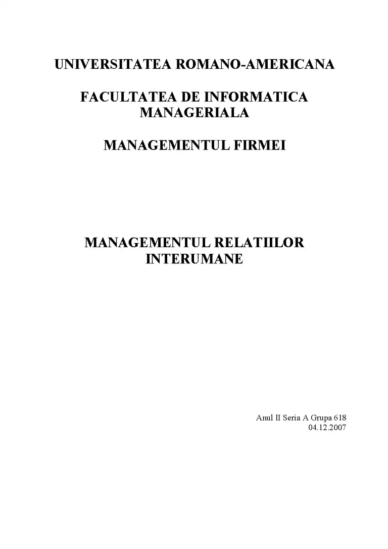 Managementul relațiilor interumane - Referat - Management #175280 ...