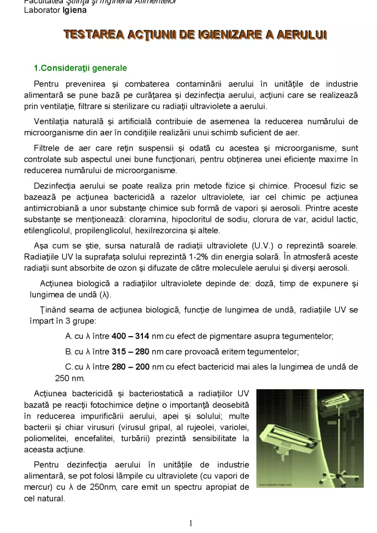Testarea acțiunii de igienizare a aerului - Laborator - Industria ...