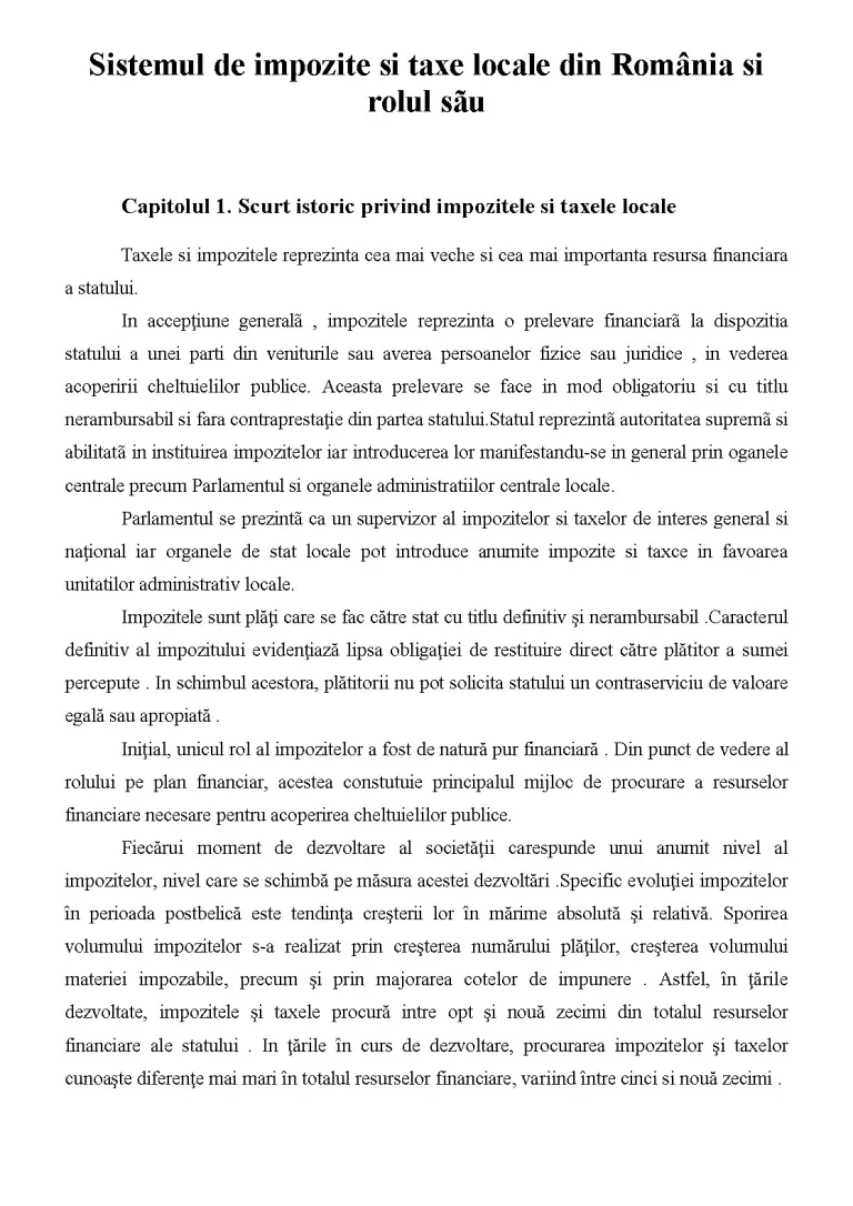 Impozite și taxe locale în România și rolul său - Proiect - Finanțe ...