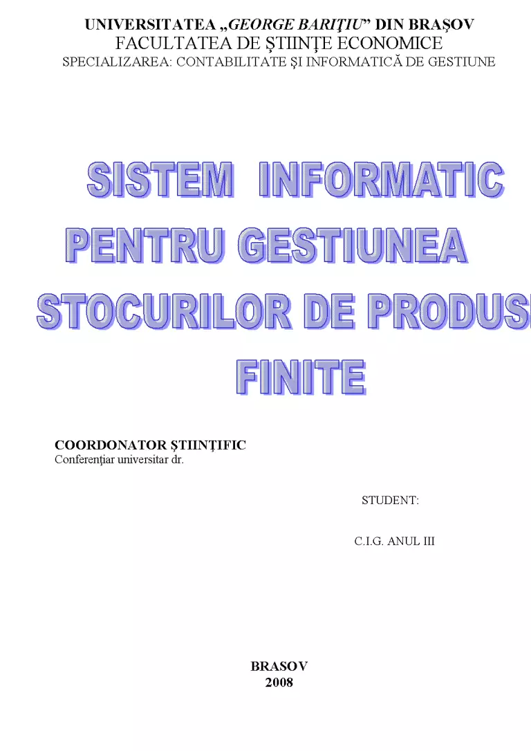 Sistem Informatic pentru Gestiunea Stocurilor de Produse Finite ...