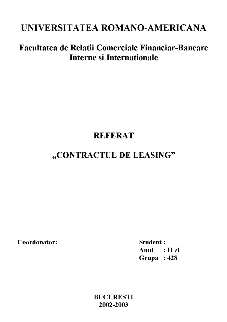 Contractul de Leasing - Referat - Bănci #18122 | RegieLive