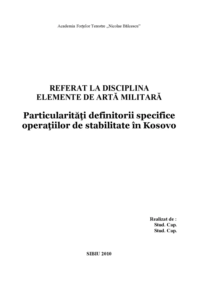 Particularități Definitorii Specifice Operațiilor de Stabilitate în ...