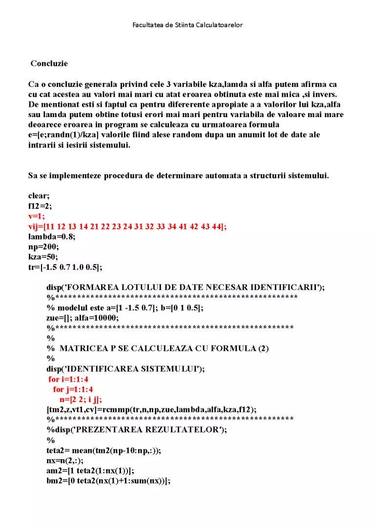 Identificarea SISO prin algoritmul online metoda CMMP - Proiect ...