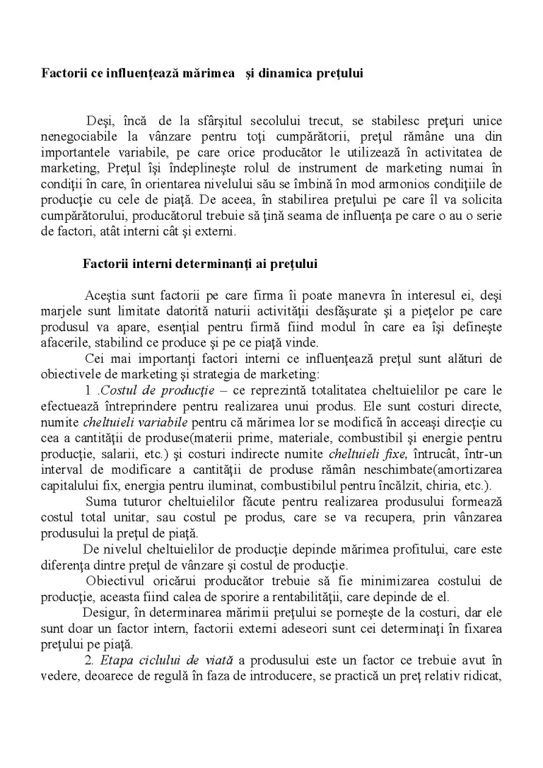 Prețul și formarea acestuia - Proiect - Finanțe #185210 | RegieLive