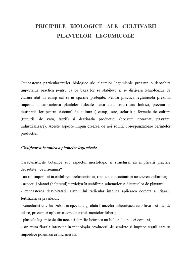 Principiile biologice ale cultivării plantelor legumicole - Referat ...