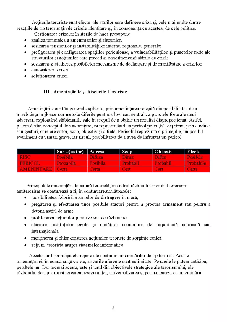 Probleme Globale, Risc și Securitate pe Plan Mondial - Terorismul ...