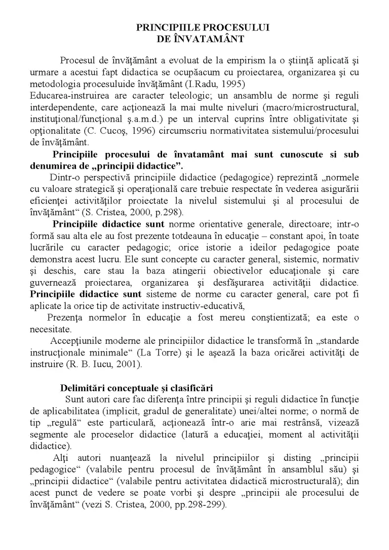 Principiile Procesului de Învatamânt - Curs - Pedagogie #194149 | RegieLive