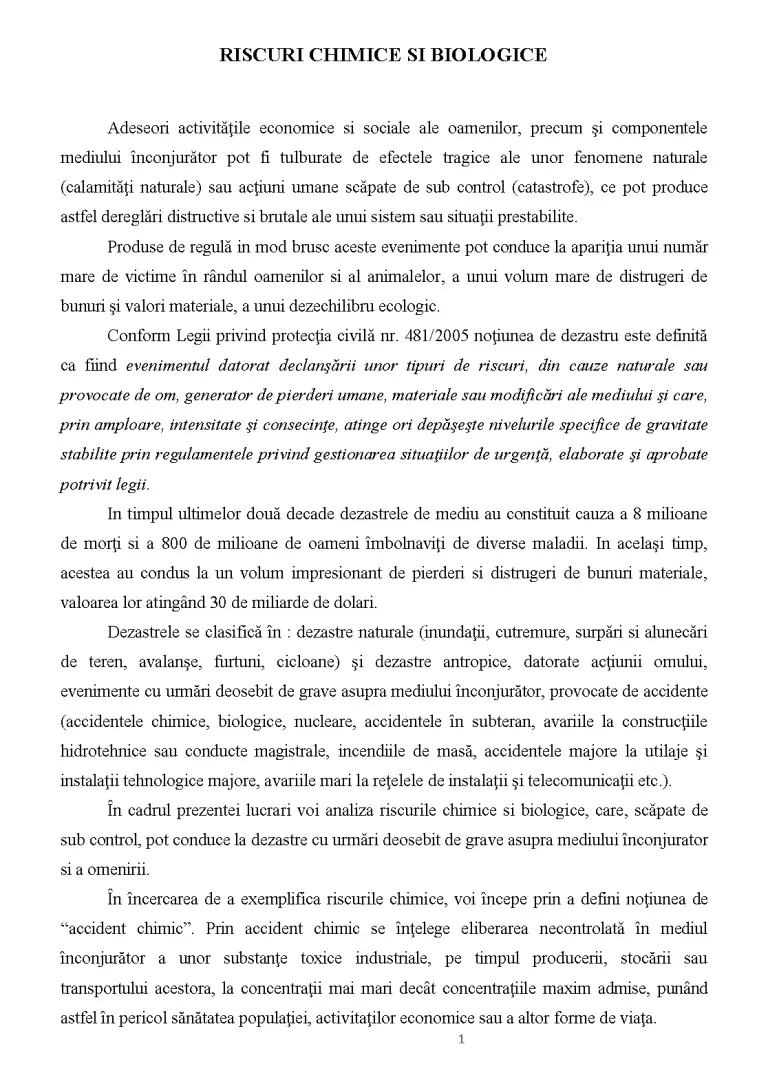 Riscuri Chimice și Biologice - Referat - Biologie #194313 | RegieLive