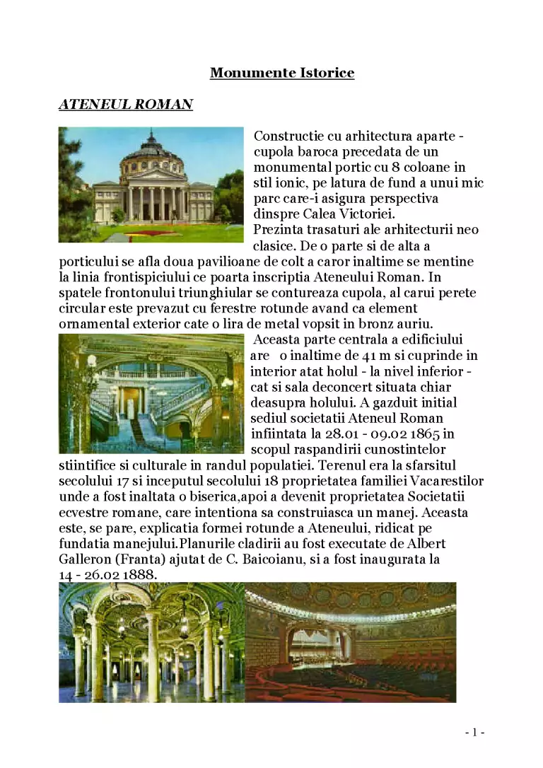 Monumente Istorice - Referat - Istoria Artelor #19535 | RegieLive