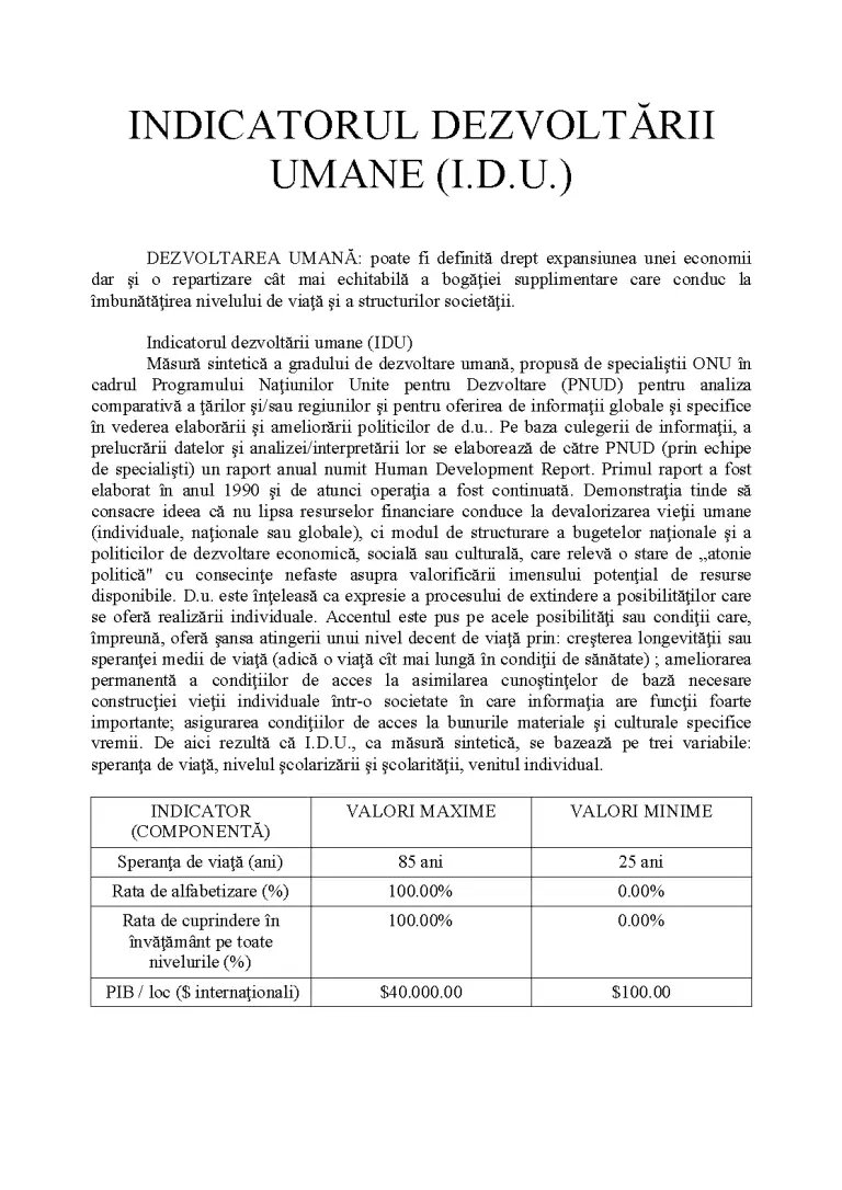 Indicatorul Dezvoltării Umane - Referat - Geografie #197475 | RegieLive