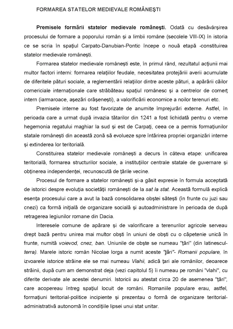Formarea Statelor Medievale Românești - Referat - Istoria Românilor ...
