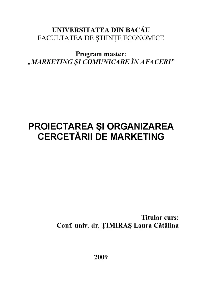 Proiectarea și Organizarea Cercetării de Marketing - Curs - Marketing ...