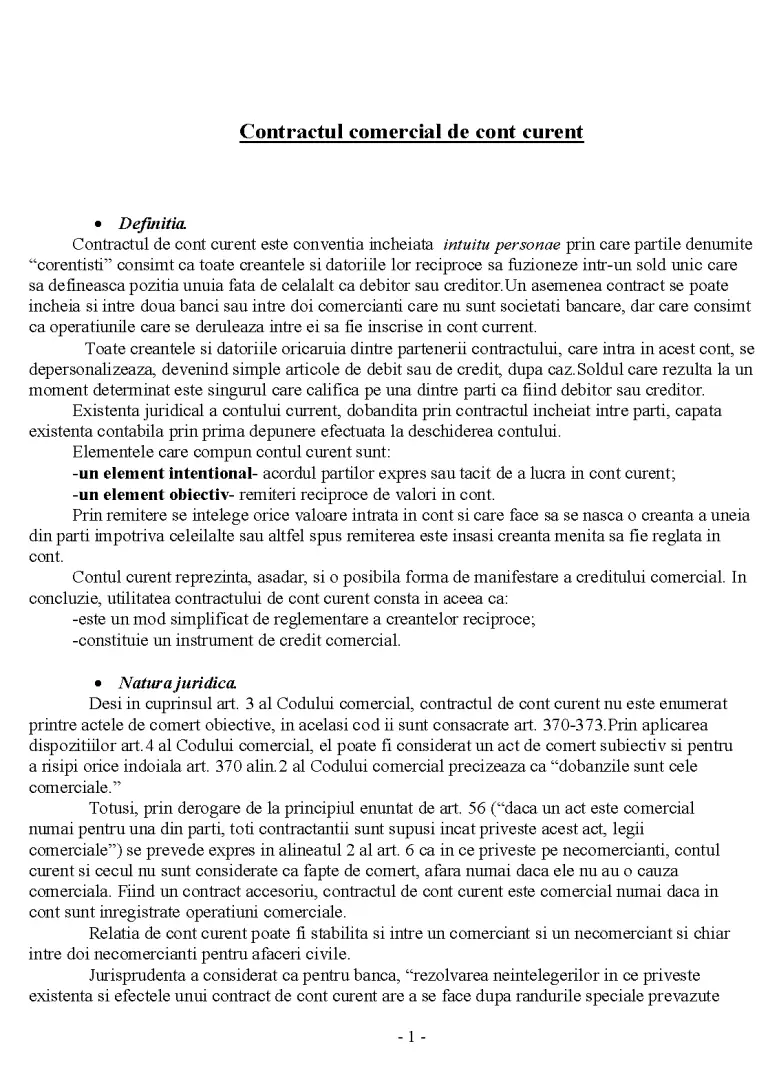 Drept bancar - contractul de cont curent - Referat - Drept #199030 ...