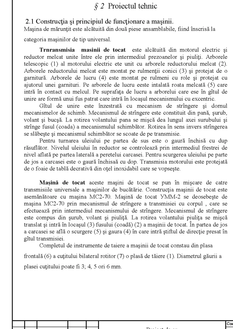 Proiect la utilaj tehnologic - mașină de tocat carne - Proiect ...