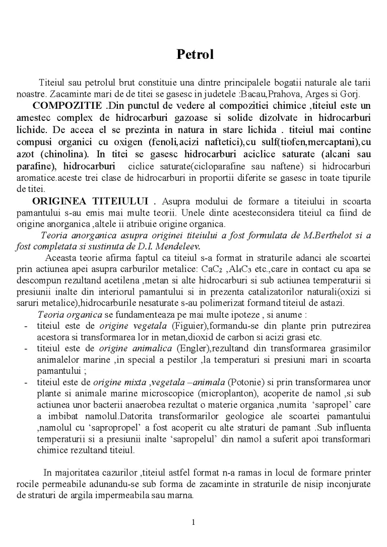 Petrolul - Referat - Chimie Generală #20298 | RegieLive