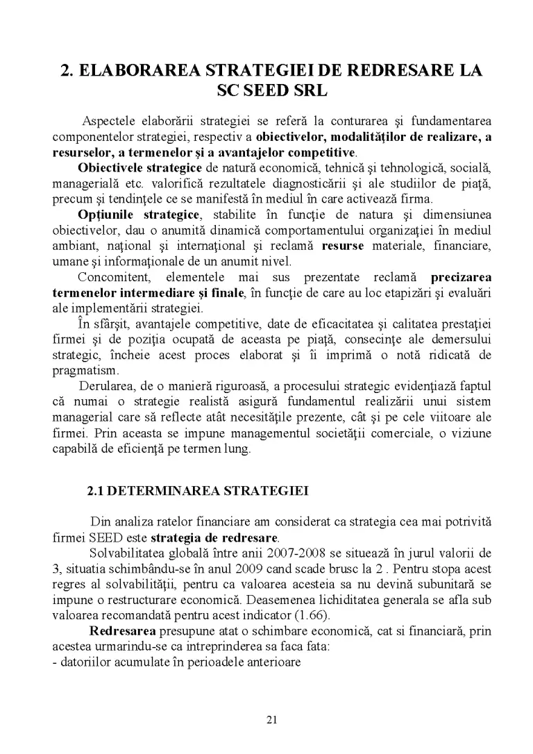 Elaborarea Strategiei de Redresare a SC Seed SRL - Proiect - Management ...