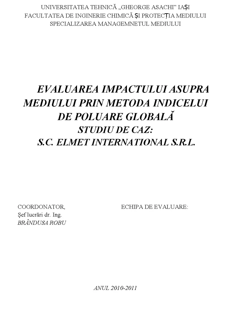 Evaluarea impactului asupra mediului prin metoda indicelui de poluare ...