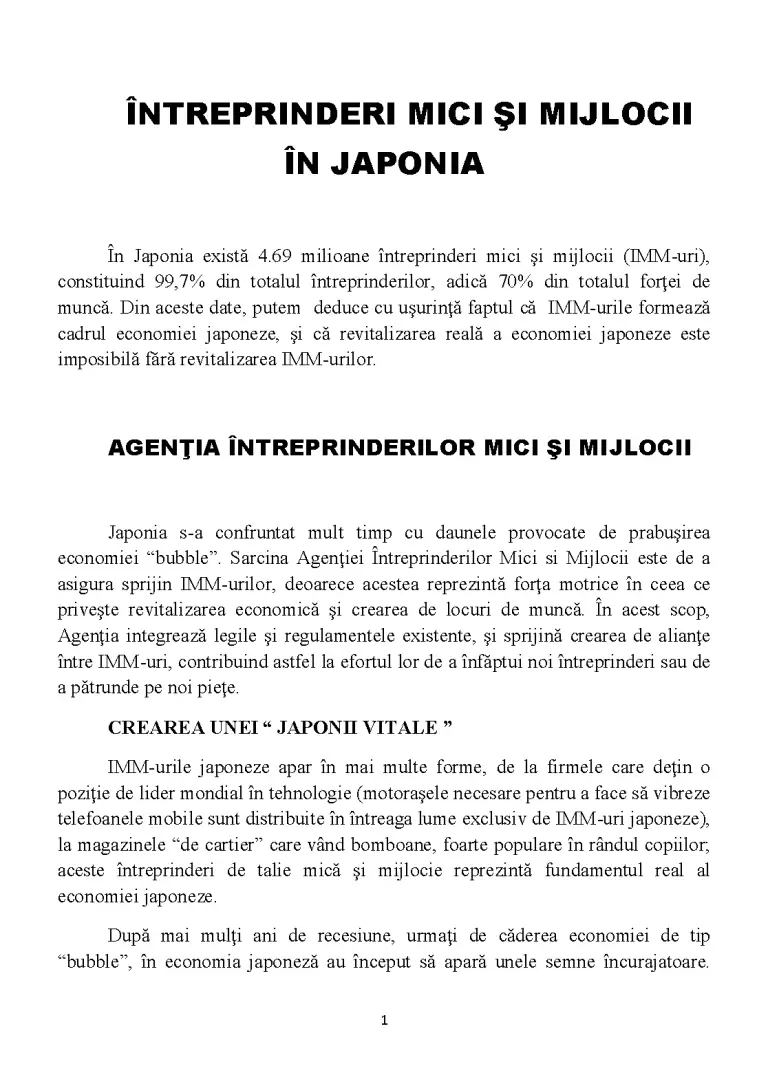 Întreprinderi Mici și Mijlocii în Japonia - Proiect - Economie #204716 ...