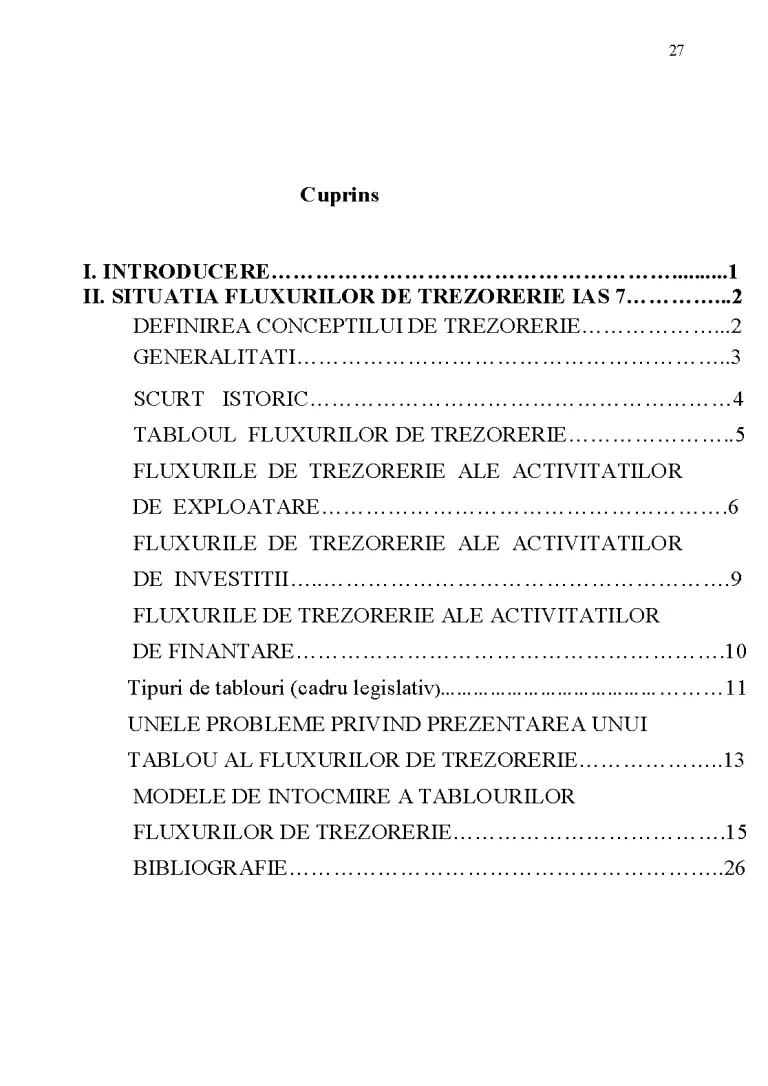 Situația fluxurilor de trezorerie - Proiect - Contabilitate #207083 ...