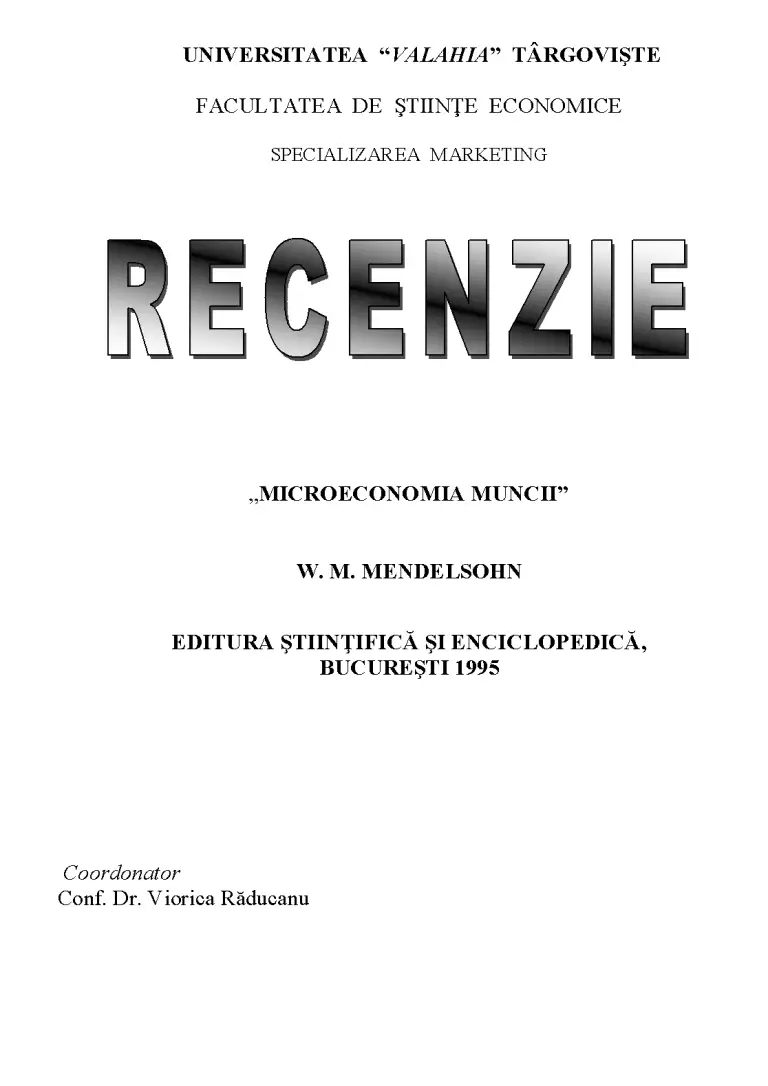 Recenzie Microeconomia Muncii - Referat - Economie #218515 | RegieLive