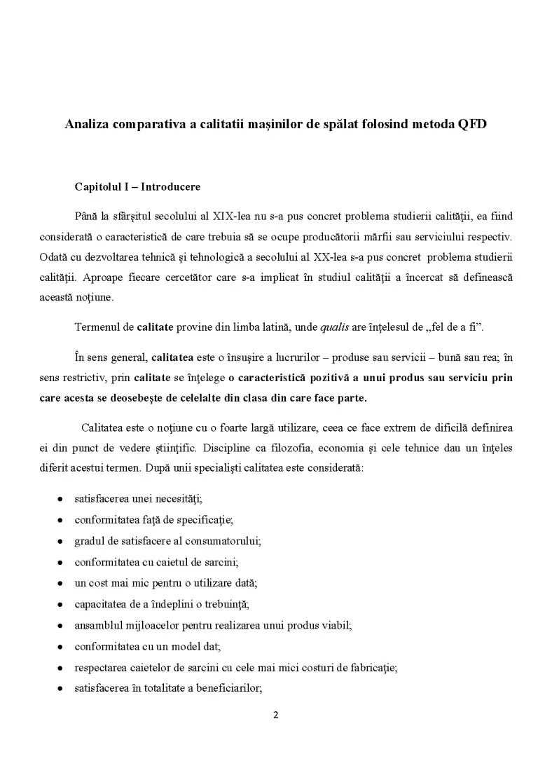 Analiza Comparativa a Calitatii Mașinilor de Spalat Folosind Metoda QFD ...