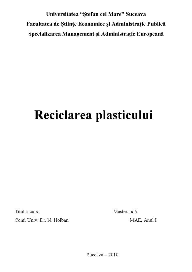 Reciclarea Plasticului - Referat - Ecologie #220740 | RegieLive