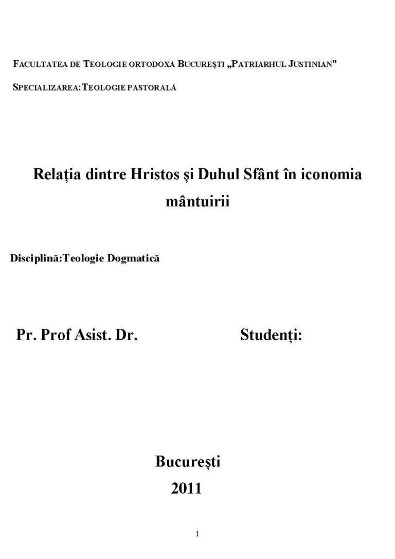 Relația dintre Hristos și Duhul Sfânt în Iconomia Mântuirii - Referat ...