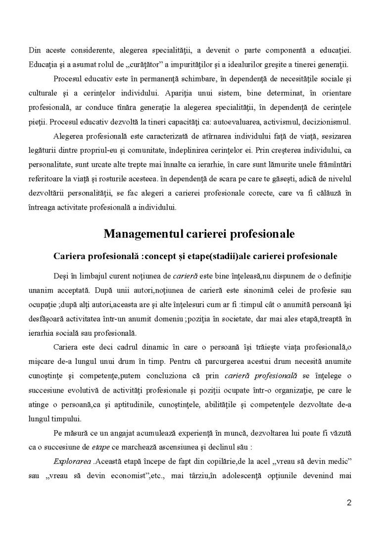 Cariera Profesională - Referat - Management #223892 | RegieLive