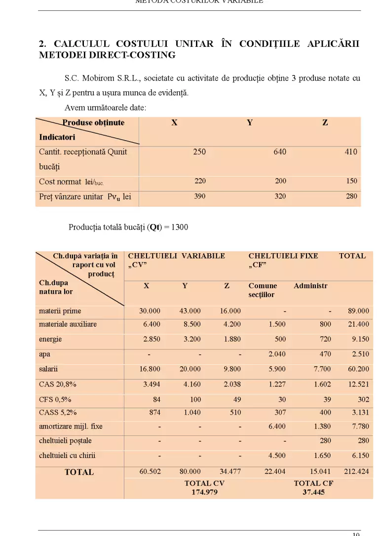 Metoda costurilor variabile direct - costing - Proiect - Contabilitate ...