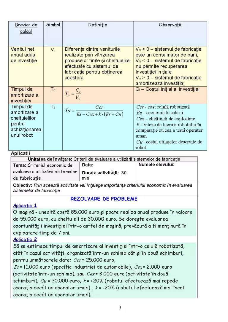 Analiza Sistemelor de Fabricatie, Criteriul Economic de Evaluare ...