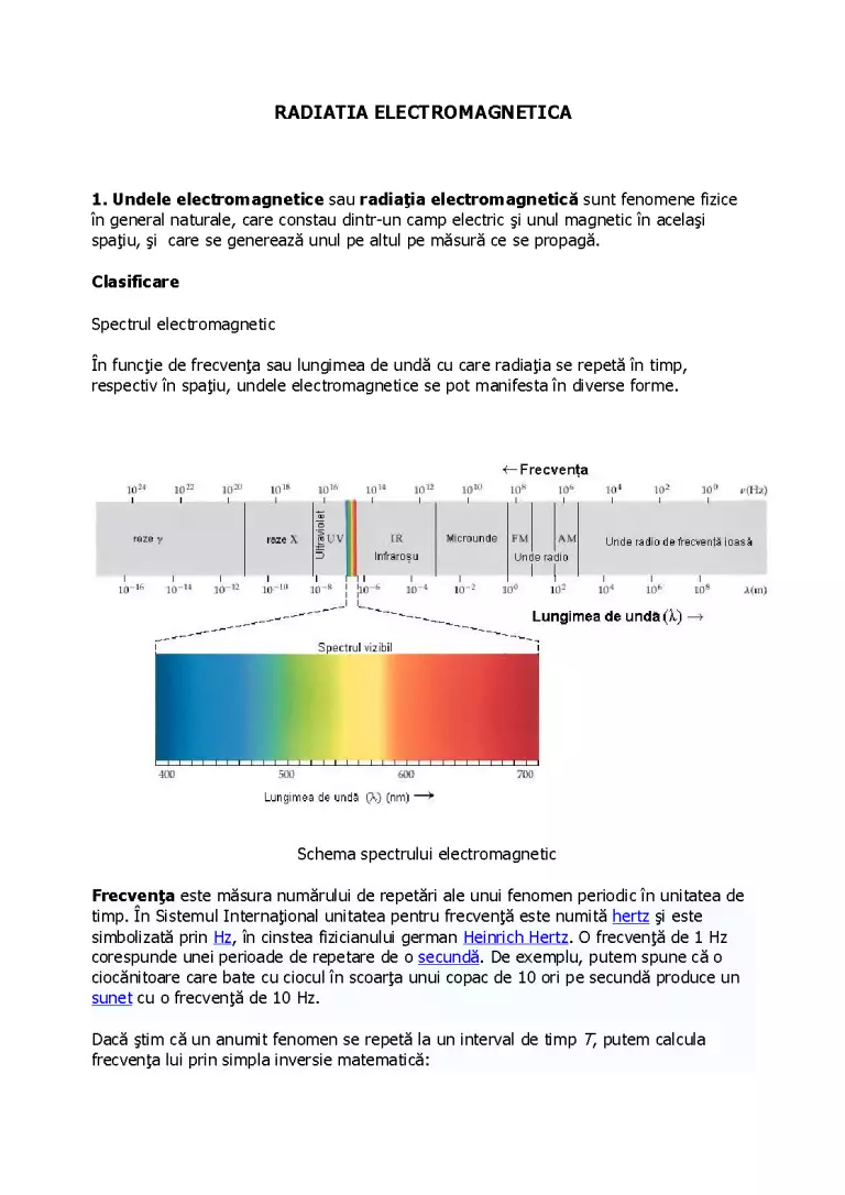 Radiațiile Electromagnetice: Proiect [DOC] - Fizică