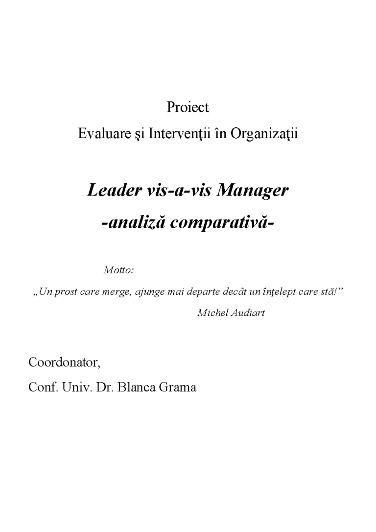 Leader vis-a-vis manager - analiză comparativă - Proiect - Psihologie ...