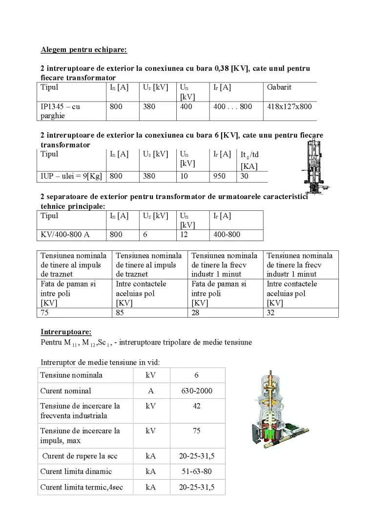 Proiectarea unei stații sau post de transformare - Proiect - Energetică ...