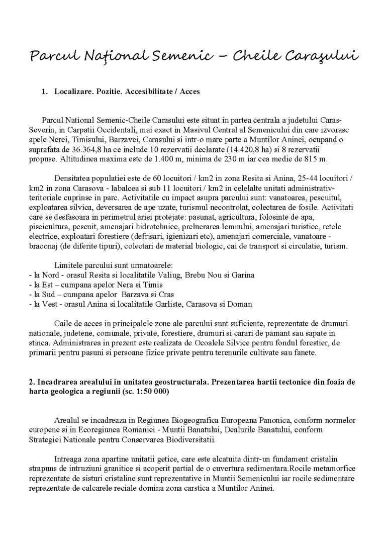 Parcul Național Semenic - Cheile Carașului - Proiect - Geografie ...