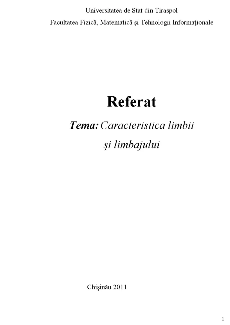 Caracteristică limbii și a limbajului - Referat - Psihologie #241289 ...