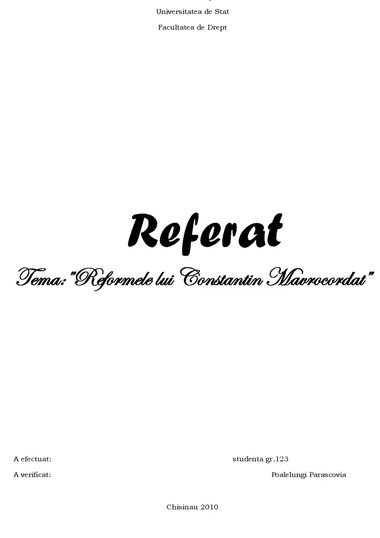 Reformele lui Constantin Mavrocordat - Referat - Istoria Românilor ...