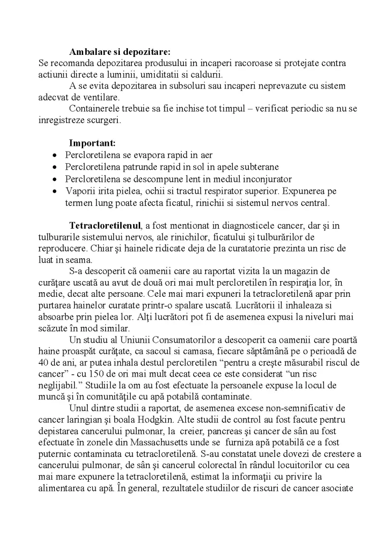 Tetracloretilena - Referat - Chimie Generală #242784 | RegieLive