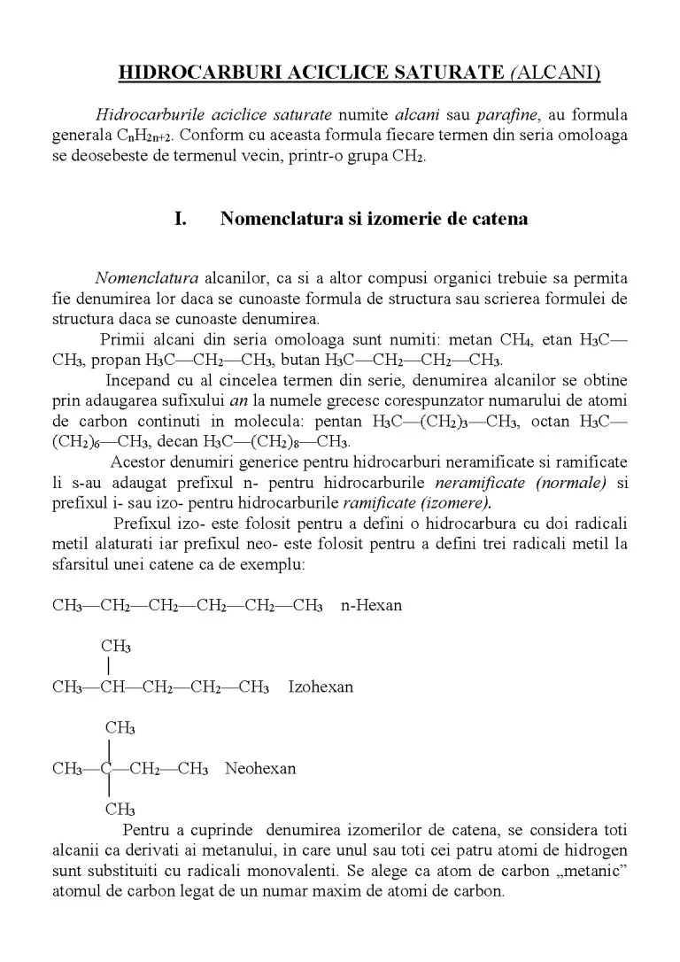 Hidrocarburi aciclice saturate (Alcani) - Referat - Chimie Generală ...