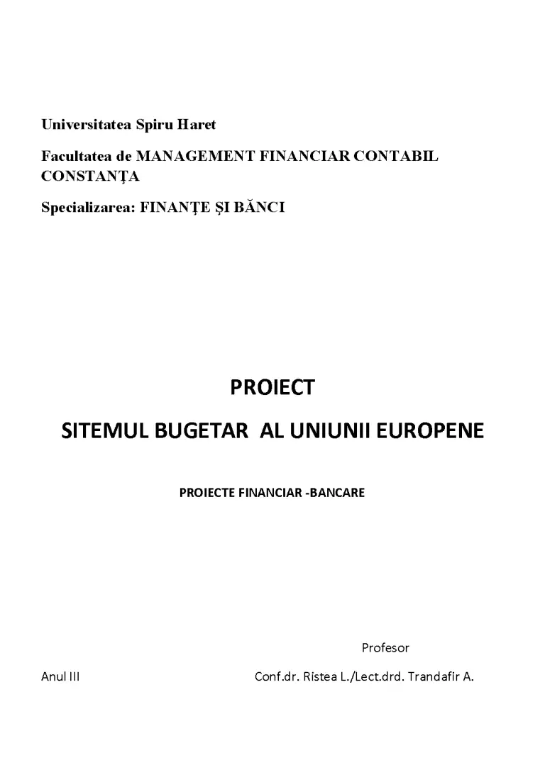 Sistemul Bugetar al Uniunii Europene - Proiect - Finanțe #246249 ...