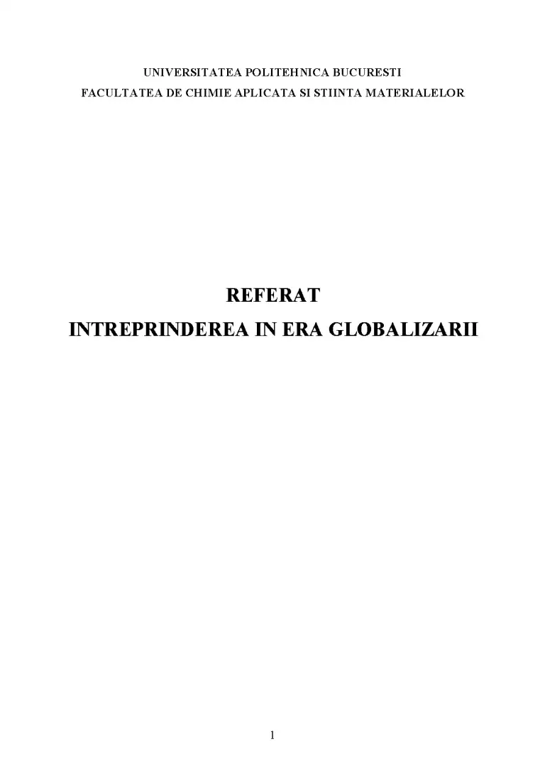 Întreprinderea în era globalizării - Referat - Economie #2482 | RegieLive
