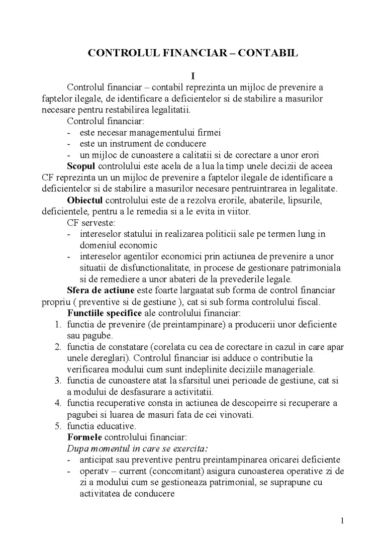 Controlul Financiar-Contabil - Curs - Contabilitate #25222 | RegieLive