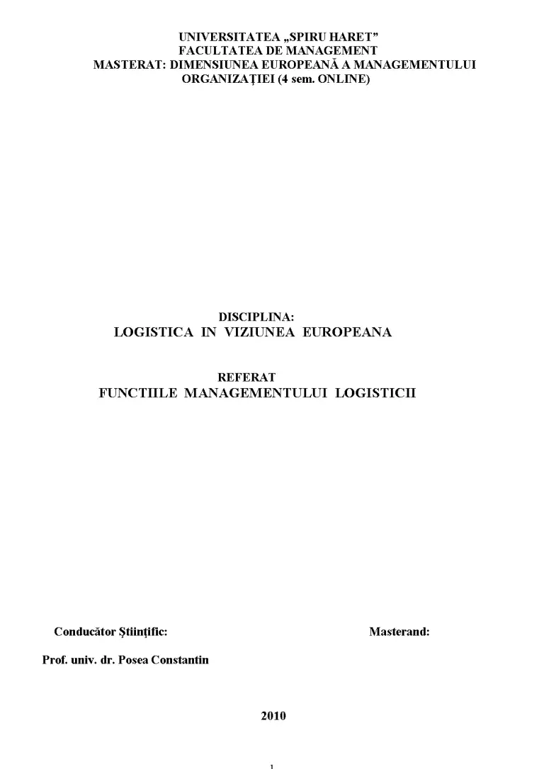 Funcțiile managementului logisticii - Referat - Management #254284 ...