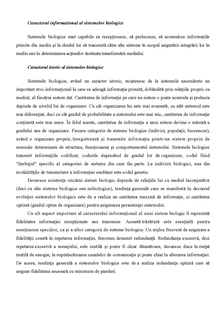 Caracteristicile Sistemelor Biologice - Referat - Ecologie #254880 ...
