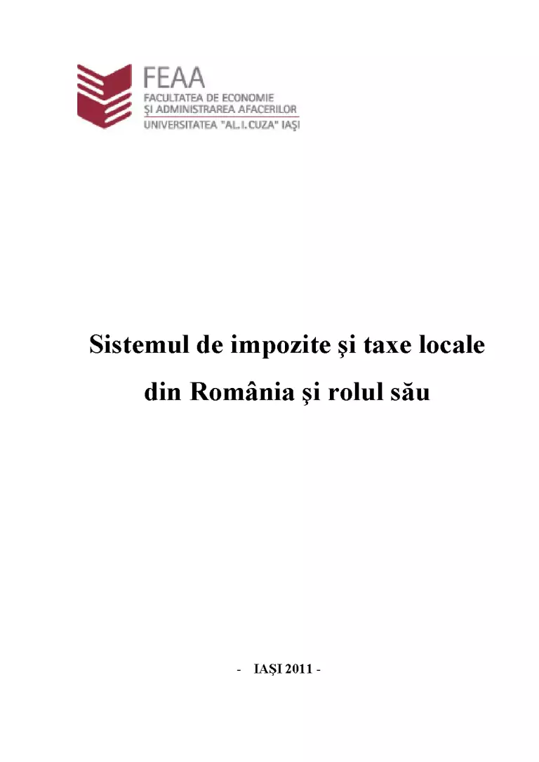 Sistemul de Impozite și Taxe Locale din România și Rolul Său - Proiect ...