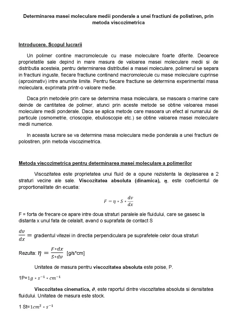 Determinarea masei moleculare medii ponderale a unei fracțiuni de ...