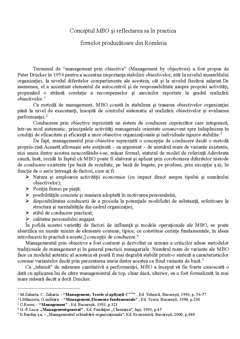 Conceptul MBO și Reflectarea sa în Practica Firmelor Producătoare din ...