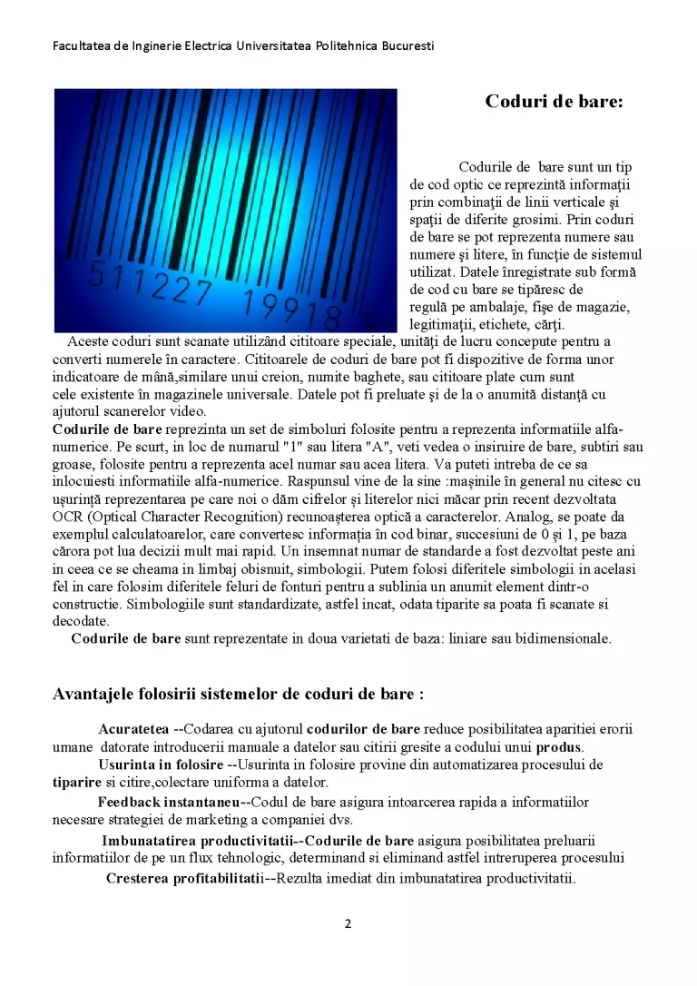 Cititor Coduri de Bare - Referat - Electrotehnică #267664 | RegieLive