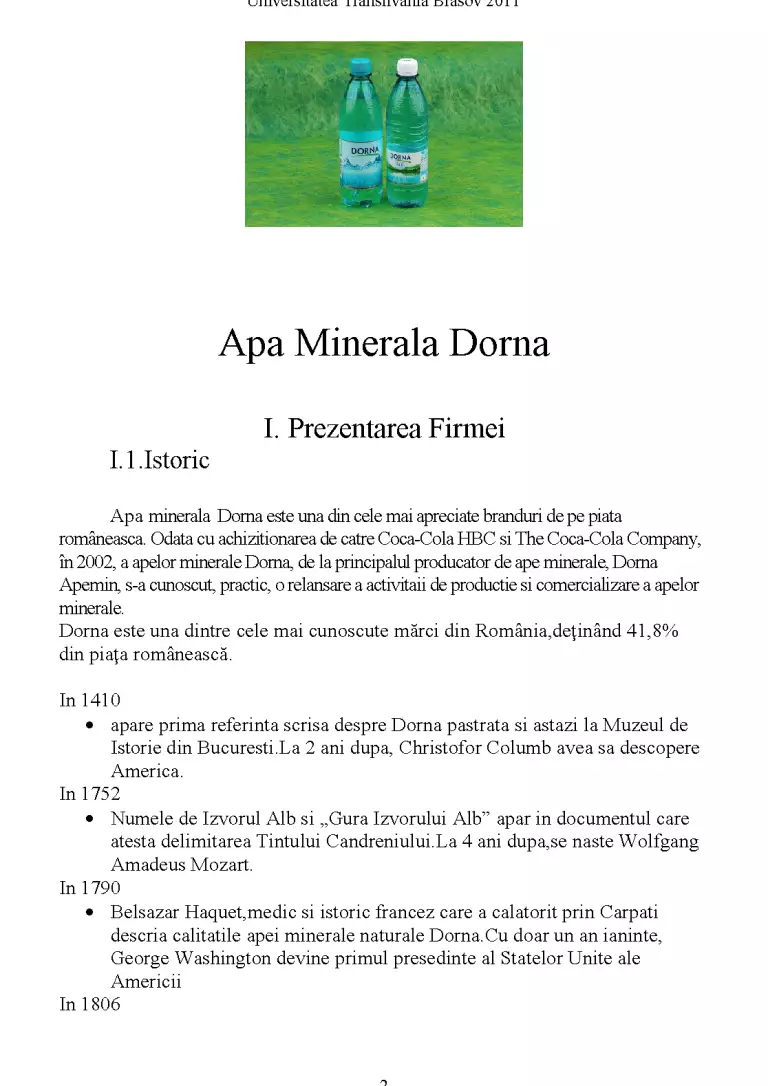 Apa minerală Dorna - Proiect - Marketing #267823 | RegieLive